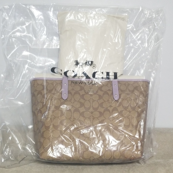 Coach | Bags | Coach F58292 City Zip Tote In Khaki Lilac Nwt | Poshmark